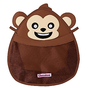 Bath Toy Storage Mary Monkey by Cheraboo| Kids, Toddlers, Baby Bath Organizer | Tub, Bathtub, Bathroom Toy Holder | Quick Dry net, Two Suction Cups | Shower Caddy Mesh Basket (Brown)