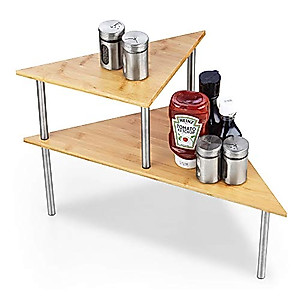 Cook N Home 02649 Corner Storage Shelf Organizer, Triangle, 2 Tier, Bamboo