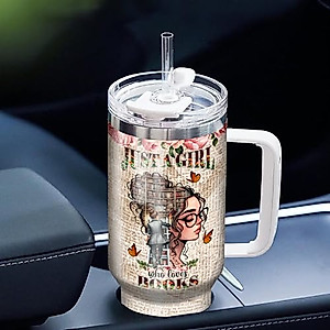 WAZONE Personalized Book Lovers Coffee 40 Oz Insulated Stainless Steel Tumblers with Handle and Straw Cups Custom Birthday Christmas Gifts for Bookholic Friends Besties Soul Sisters Brothers