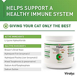 Vetoquinol Viralys L-Lysine Supplement for Cats - Cats & Kittens of All Ages - Immune Health - Sneezing, Runny Nose, Squinting, Watery Eyes - Flavored Lysine Powder