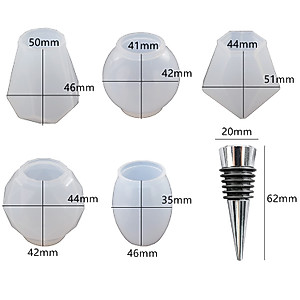 Geometric Spherical Bottle Stopper Resin molds,5Pcs Wine Bottle Stopper Crystal Epoxy Silicone Mold with 5Pcs Stopper,Crystals Gem Shape Resin Epoxy Molds for DIY Casting Crafts Making