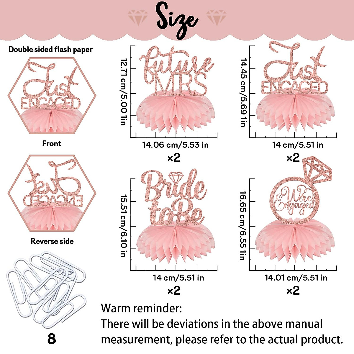 Rose Gold Bachelorette Honeycomb Centerpieces Wedding Bachelorette Table Decorations Bridal Shower Engagement Decorations We're Engaged Bachelorette Table Decorations 8 Pcs