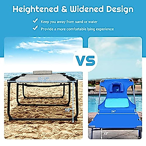 GYMAX Lounge Chair for Outside, 440lbs 27.5” Oversize Folding Beach Tanning Sunbath Chair with Adjustable Backrest & Removable Pillow, Lightweight Portable Patio Lounger for Lawn Poolside (1, Grey)