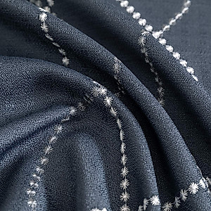 jinchan Geometric Embroidered Privacy Curtains for Living Room Light Blocking Short Window Curtains Drapes Elegant Modern Grommet Window Treatment for Bedroom W50 x L63 Inches 2 Panels Set Navy Blue