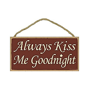 for Always KISS ME Goodnight Brown Primitive Wood Hanging Sign 5" x 10" Area Home & Garden