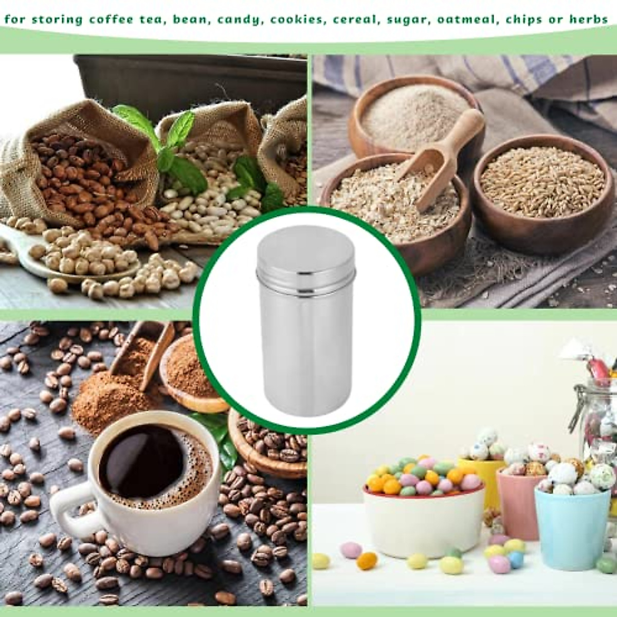 304 Stainless Steel Sealed Food Storage Jar Portable Tea Coffee Beans Container Easy for Travel Outdoor and Camping(L)