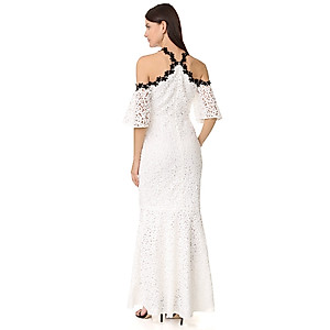 Jill Jill Stuart Women's Long Lace Gown, Off White/Black, 4