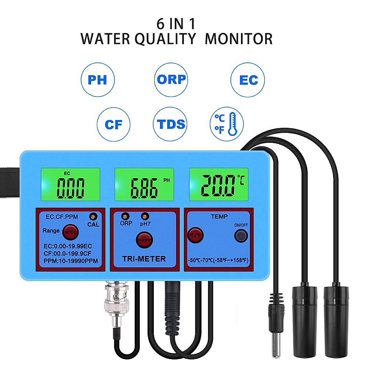 YIFAN Water Quality Tester, 6 in1 Multi-Parameter Water Testing Meter Digital LCD Multi-Function Water Quality Monitor pH/ORP/EC/CF/TDS(PPM) / Temp Analyzer