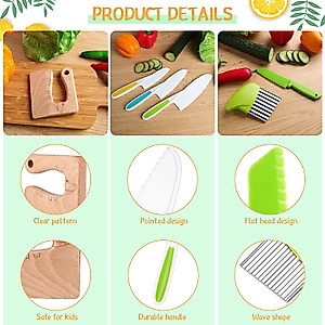 Zhehao 7 Pieces Kitchen Wooden Knife for Kids Include Wood Kids Knife Plastic Potato Slicers Cooking Knives Serrated Edges Toddler Knife Kids Plastic Knife Resistant Gloves for Children (Crocodile)