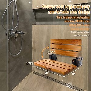 20" Folding Teak Shower Seat Wall Mounted,Fold Down Shower Seat,Foldable Shower Bench,Home Care Teak Shower Seat Bench for Inside Shower,Folding Shower Seat Bench,Wall Mount Shower Seat Bench Chair