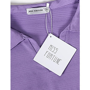 MISS FORTUNE Women Excersice Tops, Tennis Polo Shirts V-Necks Golf Top for Short Sleeves, Purple 3XL