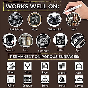 PANDAFLY White Paint Pens, 8 Pack 0.7mm Acrylic Permanent Marker 6 White With 2 Black Paint Pens for Wood Rock Plastic Leather Glass Stone Metal Canvas Ceramic, Extra Fine Point Opaque Ink