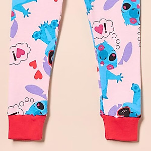 Amazon Essentials Disney | Marvel | Star Wars Girls' Pajama Set, 4-piece (Previously Spotted Zebra), Stitch Hugs, 8