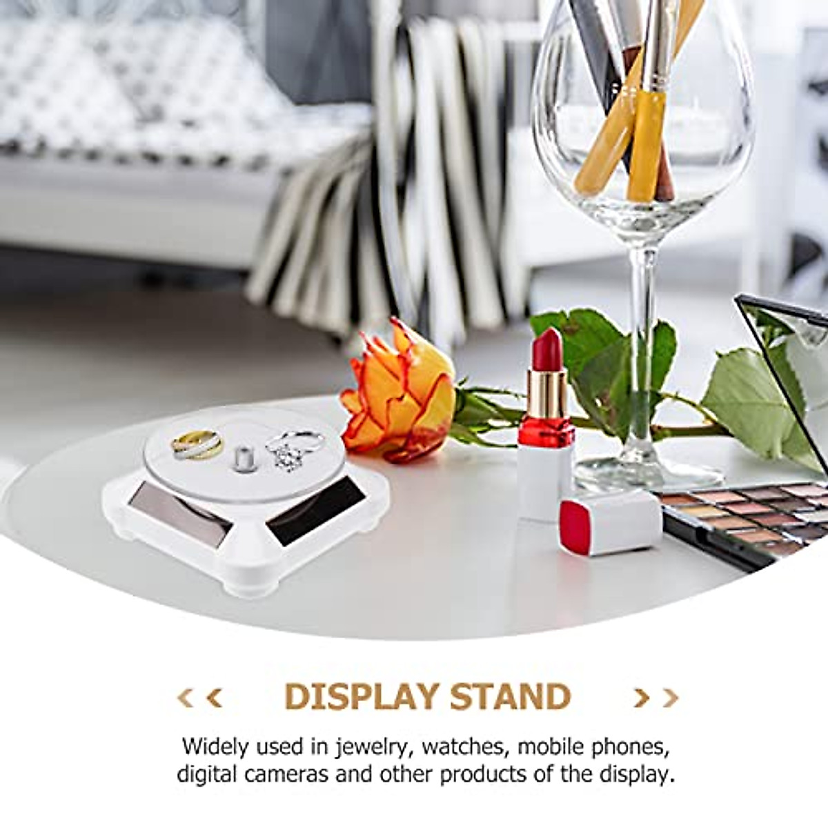 Housoutil Mobile Holder Solar Rotating Display Stand, 10cm/ Load 500g Rotating Turntable Stand for Jewelry Watch Mini Model- White Bracelets Holder