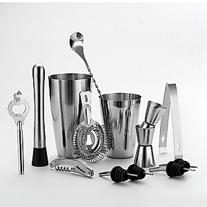 QLL 13 Piece Stainless Steel Boston Shaker Set, Including 20oz Unweighted & 27oz Weighted Professional Bartender Cocktail Shaker