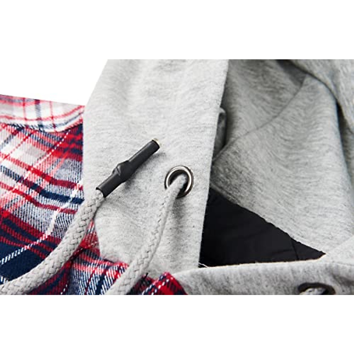 MAGCOMSEN Flannel Hooded Jacket for Men Long Sleeve Button Down Quilted Hood Coat Flannel Shirts for Men Winter Thermal Plad Jacket Red