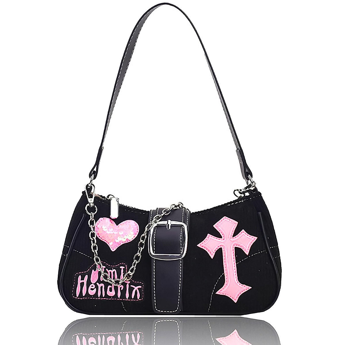 JeVenis Black Pink Y2K Purse Y2K Tote Bag Punk Gothic Tote Purse Y2k Crossbody Bag Y2k Shoulder Bag for Womens Girl