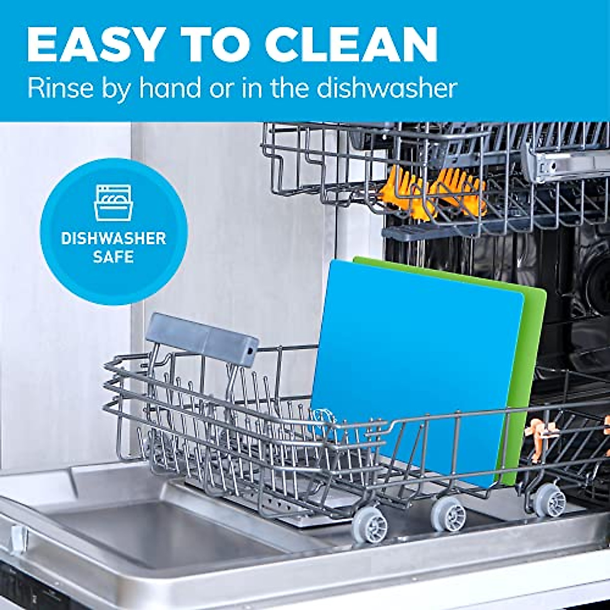 Easy-to-Clean Bamboo Wood Cutting Board Set with 6 Color-Coded Flexible Cutting Mats with Food Icons - Chopping Board Set