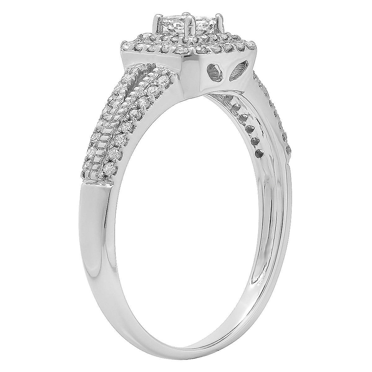 Dazzlingrock Collection 0.50 Carat (Cttw) Princess & Round Diamond Split Shank Halo Engagement Ring for Women in 14K Solid White Gold, Size 8
