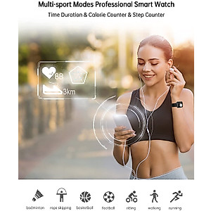 Popglory Smart Watch, Smartwatch with Blood Pressure, Blood Oxygen Monitor, Fitness Tracker with Heart Rate Monitor, Full Touch Fitness Watch for Android & iOS for Men Women