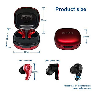 Soiedroo Red Bluetooth Wireless Earbuds Deep Bass Headphone with Dual Mic, CVC8.0 Noise Cancelling Earphone 3D Stereo Sound,Crystle Clear Phone Call Voice with Wireless Fast Charging…