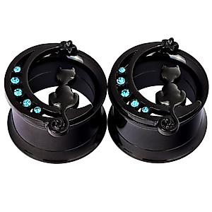 Stuppendux Black Cat Screw Stainless Steel Flare Ear Plugs Tunnels Gauges 00G 10MM