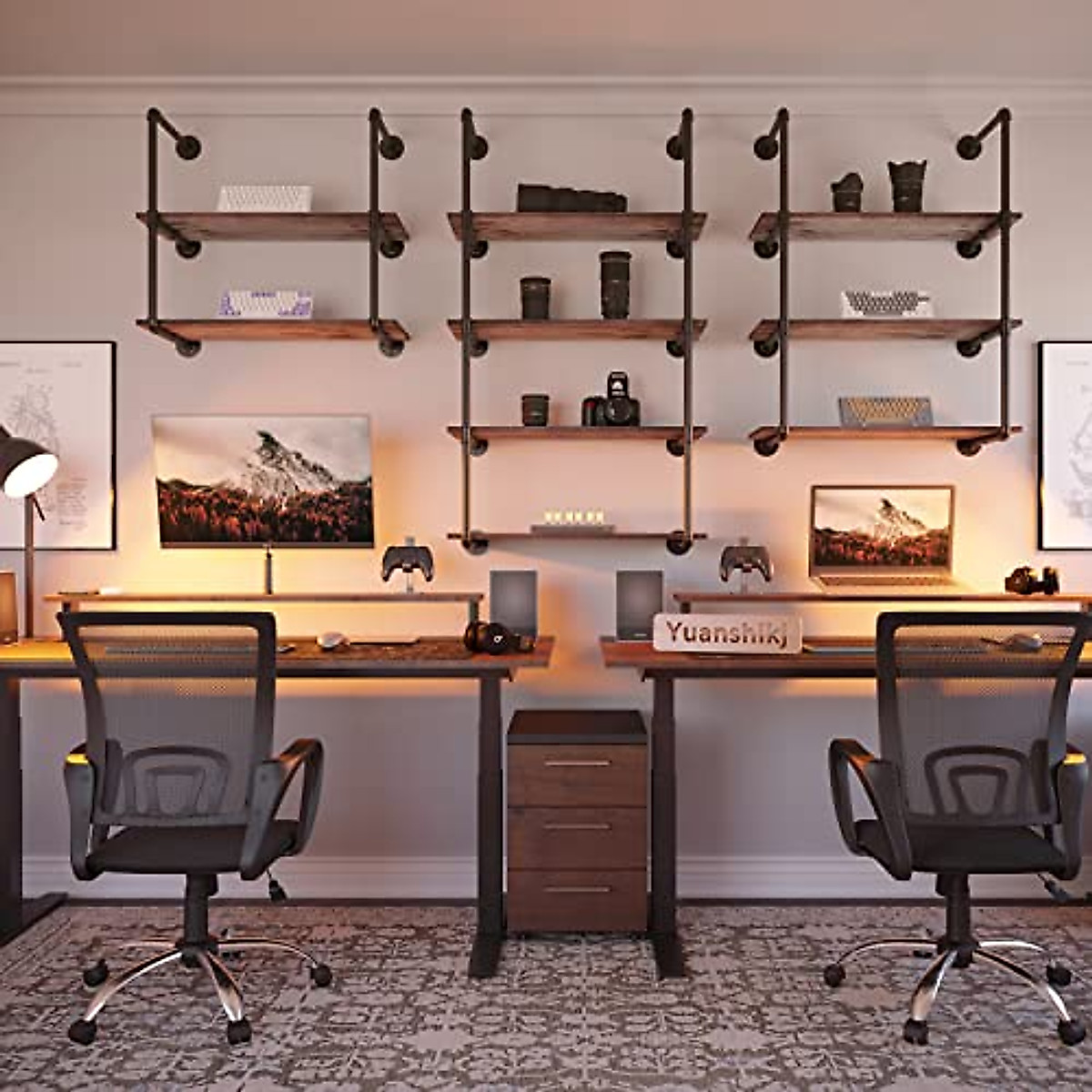 Yuanshikj (42" Tall Industrial Pipe with 31" Solid Wood Shelf/Shevles/Shelving Bookshelf/Bookcase Metal Iron Pipe Rustic Open DIY Display Wall Mounted for Living/Bed/Office Room Decor Storage