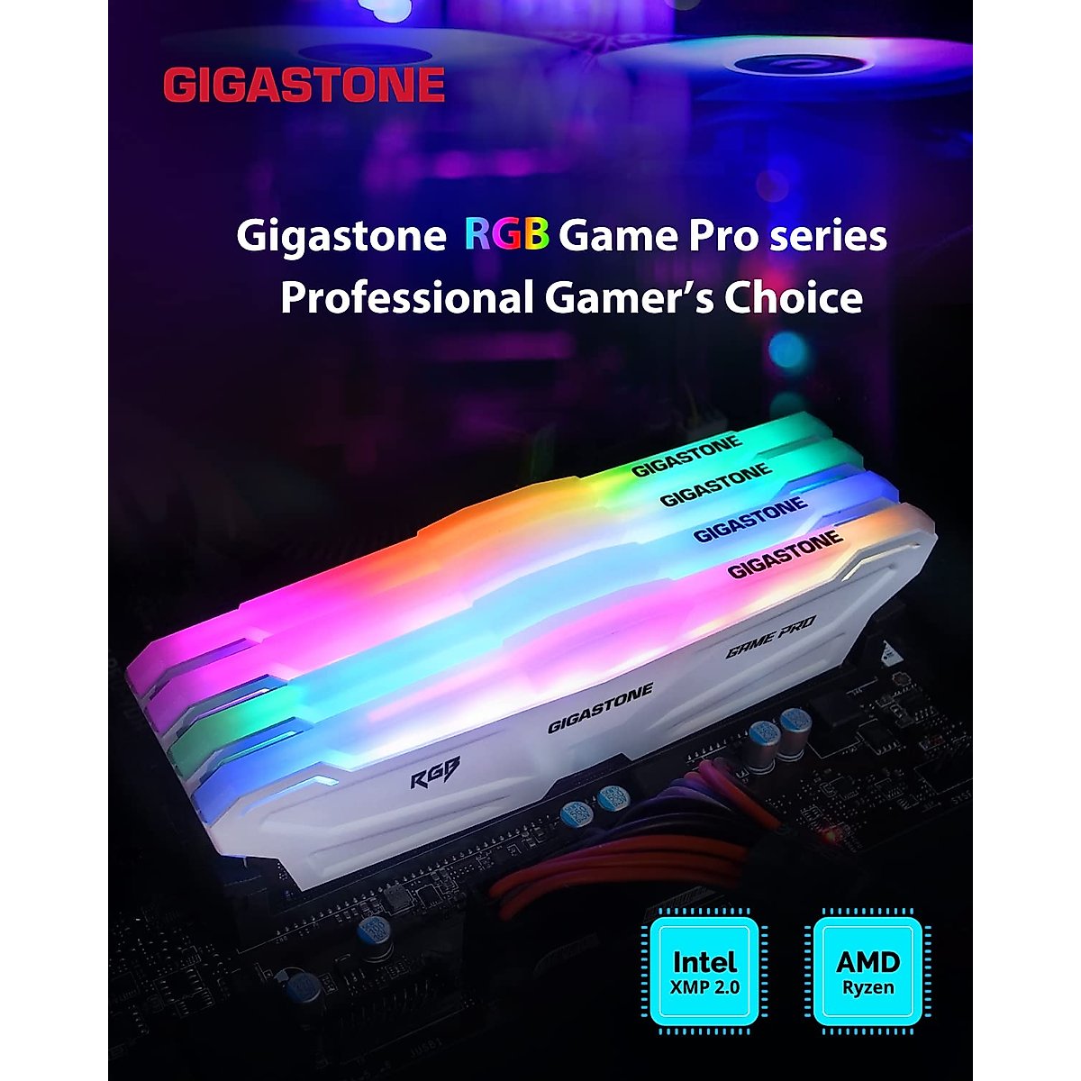 【RGB DDR4 RAM】 GIGSASTONE Game PRO 32GB Kit (2x16GB) DDR4-3200MHz PC4-25600 CL16-20-20-40 Intel XMP 2.0 AMD Ryzen 1.35V UDIMM 288 Pin Unbuffered Non ECC High Performance Gaming Desktop Memory - White