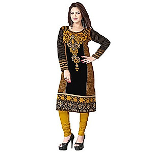Women's Long Kurti Indian Kurti Top Tunic India Clothes (Black/Brown, 4XL)