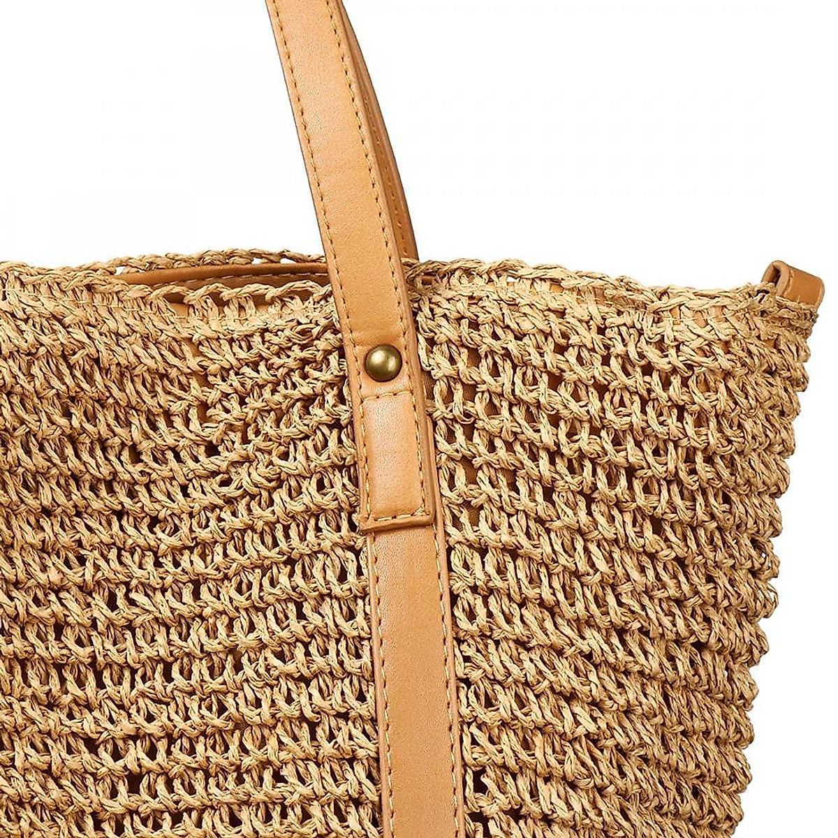 Women Straw Shoulder Bag Summer Beach Lightweight Large Wallet Handmade Woven Handbag (Khaki)