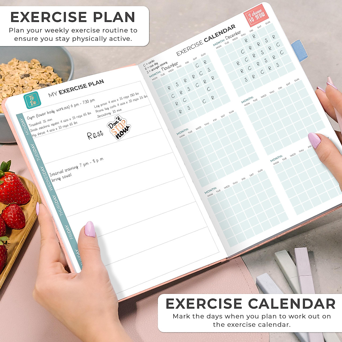 Clever Fox Weekly Meal Planner - Weekly & Daily Meal Prep Journal with Shopping and Grocery Lists for Menu Planning, Healthy Diet & Weight Loss Tracking, Lasts 1 Year, Undated, A5 - Light Pink