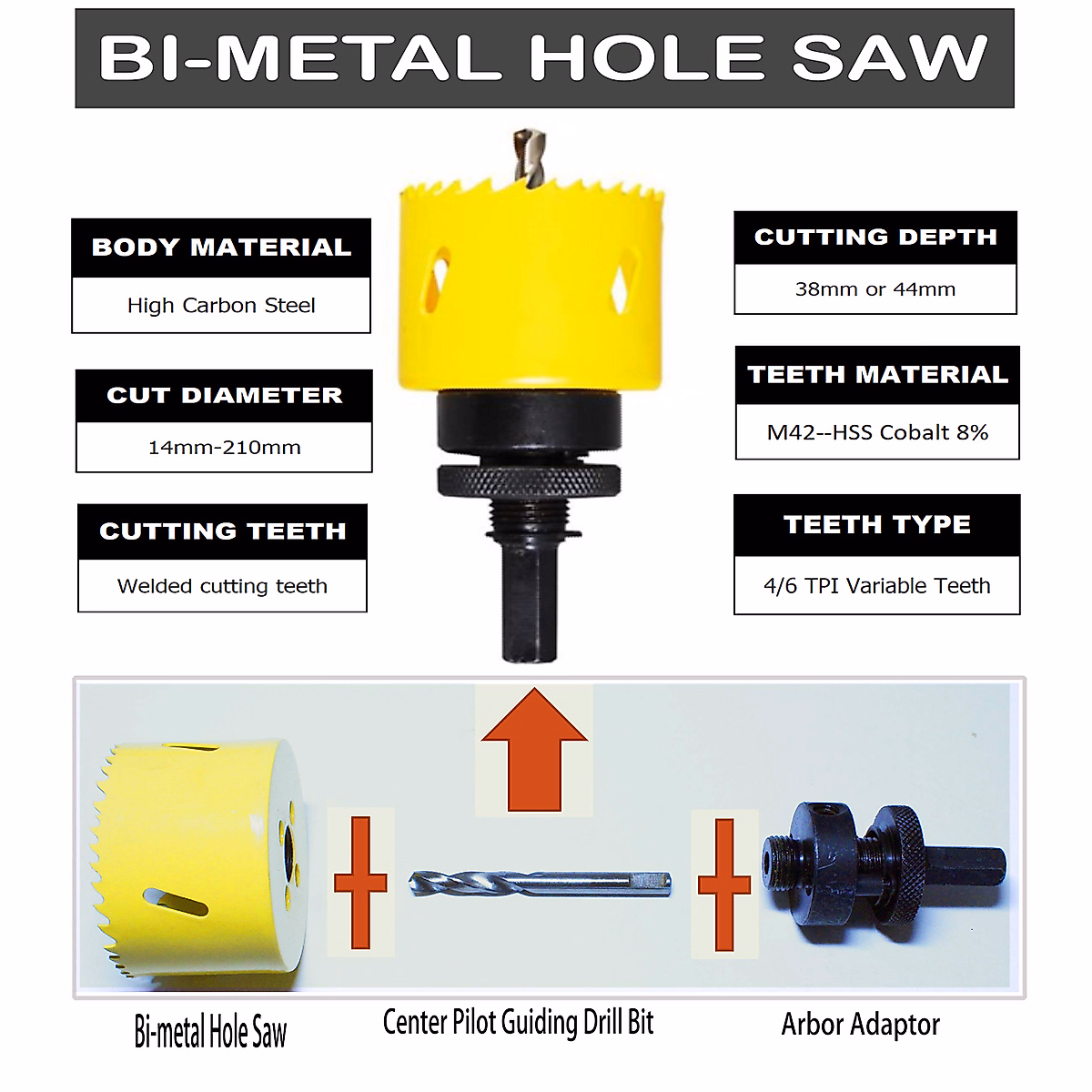 Bi-Metal Hole Saw 1-3/16 in.(30mm) Hole Saw Cutter with Arbor and Pilot Center Drill Bit