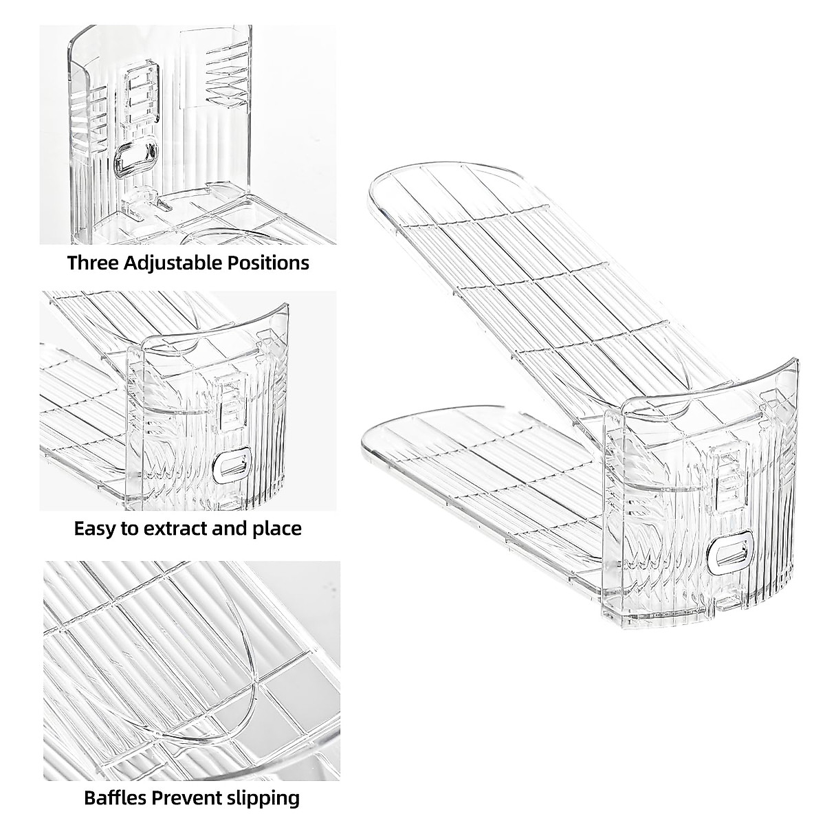 beehomay Shoe Slots Organizer,Adjustable Shoe Rack with Three Levels,Shoe stackers for a Pair of Shoes (Clear, 12Pack)