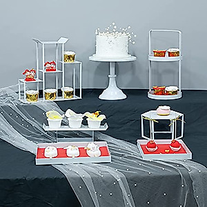 ATRDTO Set of 3 Pieces Cake Stands Iron Cake Holder Dessert Display Plate Serving Tray for Baby Shower Wedding Birthday Party (White)