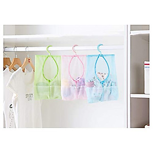 YARNOW Multipurpose Clothespin Bag with Hanger - Mesh Laundry Net | Foldable Hanging Storage Basket, Laundry Clothespin Hook Towel Net (Pink)