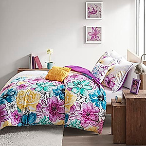 Intelligent Design Comforter Set Vibrant Floral Design, Teen Bedding for Girls Bedroom, Mathcing Sham, Decorative Pillow, Full/Queen, Olivia, Blue