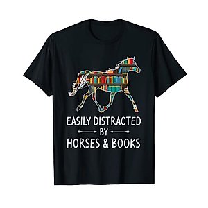 Easily Distracted By Horses & Books Lover Gift Hare Mare T-Shirt