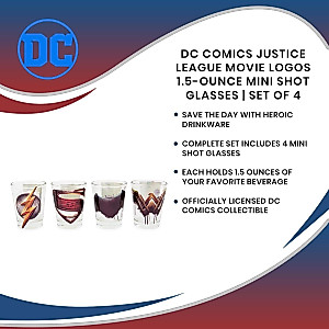 Toynk DC Comics Justice League Movie Logos 1.5-Ounce Mini Shot Glasses | Set of 4