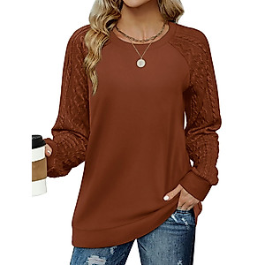 Saloogoe Fall Clothes for Women 2024 Trendy Crew Neck Sweatshirts Dressy Tunic Tops Outfits Caramel M