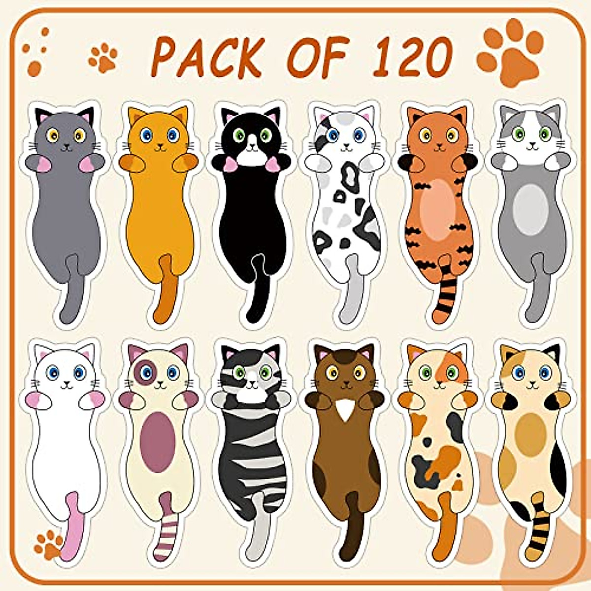 120 Pieces Cute Cat Bookmarks Cardstock Paper Bookmarks with Cutting Arm for Jamming Books Kawaii Anime Bookmarks Funny Animal Paper Bookmarks Cat Party Favor Decor Kids Boys Girls Adults