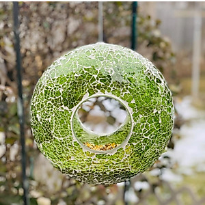 Bird Feeder,Wild Bird Feeders for Outside,Hanging Bird Feeder,Circle Glass Birdfeeder, Bird Feeders for Garden Yard Decoration, Green Circle