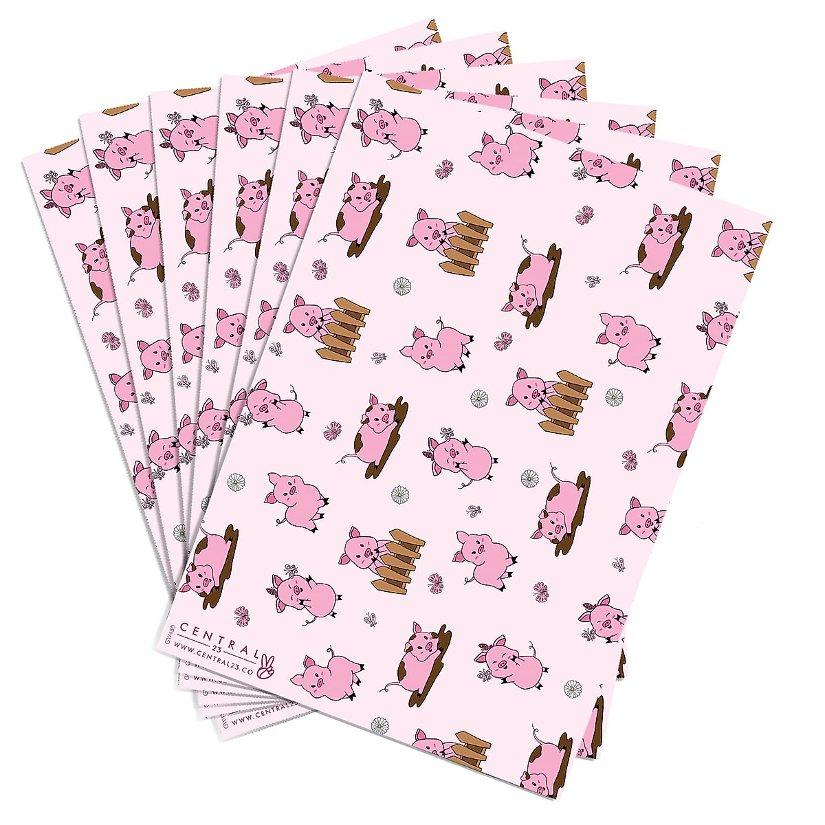 CENTRAL 23 Pig Wrapping Paper - 6 Sheets of Gift Wrap - Pink Wrapping Paper Sheets for Girls - Comes with Fun Stickers - Made in the UK