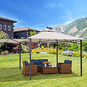 AVAWING 10x10 FT Gazebos for Patios, Large 2-Tier Outdoor Garden Canopy Tent with Ventilation and Adjustable Half Awnings for Party, Backyard