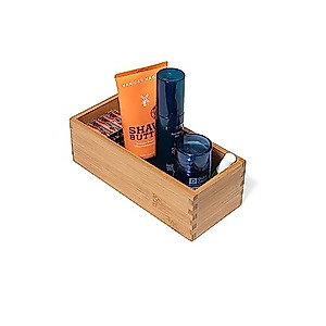 Lipper International Bamboo Wood Utensil Holder Storage Box for Cooking Tools, Makeup, or Office Supplies, 4" x 9 1/4" x 3"