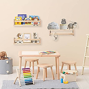 Set of 3 Nursery Room Shelves, Floating Bookshelf for Toddler Baby Room Bedroom Kitchen Bathroom, Small Book Shelf Organizer for Kids, Solid Wood Hanging Book Shelf for Wall Mounted Decor