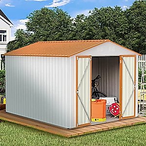 Sheds & Outdoor Storage,Sheds 8x10,Outdoor Storage shed with Double Lockable Doors,Anti-Corrosion Metal Garden Shed with Base Frame,can be Used as a Bike shed,Garden shed,Tool shed,Orange