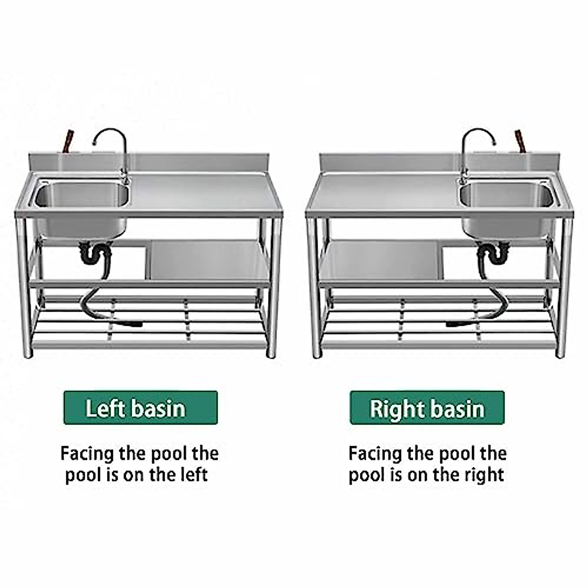 Kitchen sinks, stainless sink, water trough,Stainless steel material, 200mm groove depth, double turret design, all steel drain, suitable for kitchen, bathroom, balcony, bar, hotel, hospital, school (