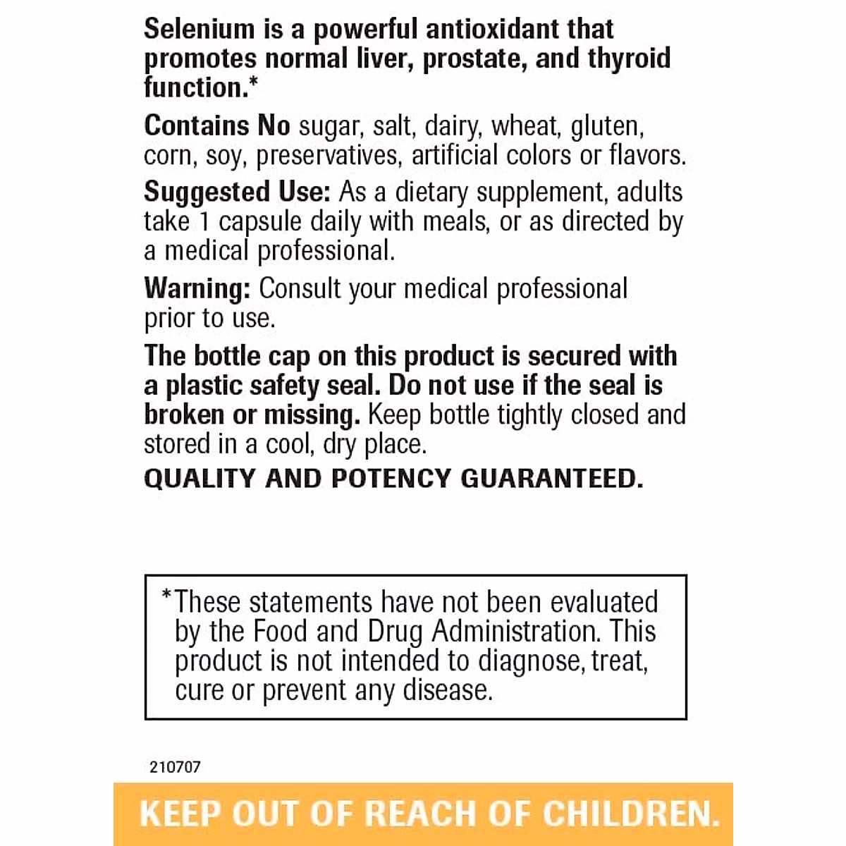 Natural Wellness 200 mcg Natural, Organic, SelenoExcell Selenium Supplement for Antioxidant Support - 60 Capsules: 60-Day Supply