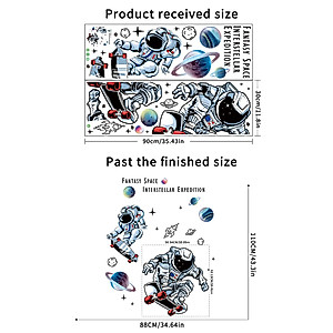 VJSTALS DIY Cartoon Astronaut Wall Sticker Fantasy Interstellar Expedition Skateboard Outer Spaceman Wall Decals for Boys Girls Kids Room Playroom Decoration, 11.8 inches x35.4 inches