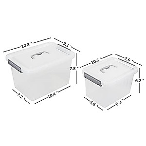 Ggbin 12 Quart & 6 Quart Latch Storage Box Bin with Handle, 2 Packs, Clear